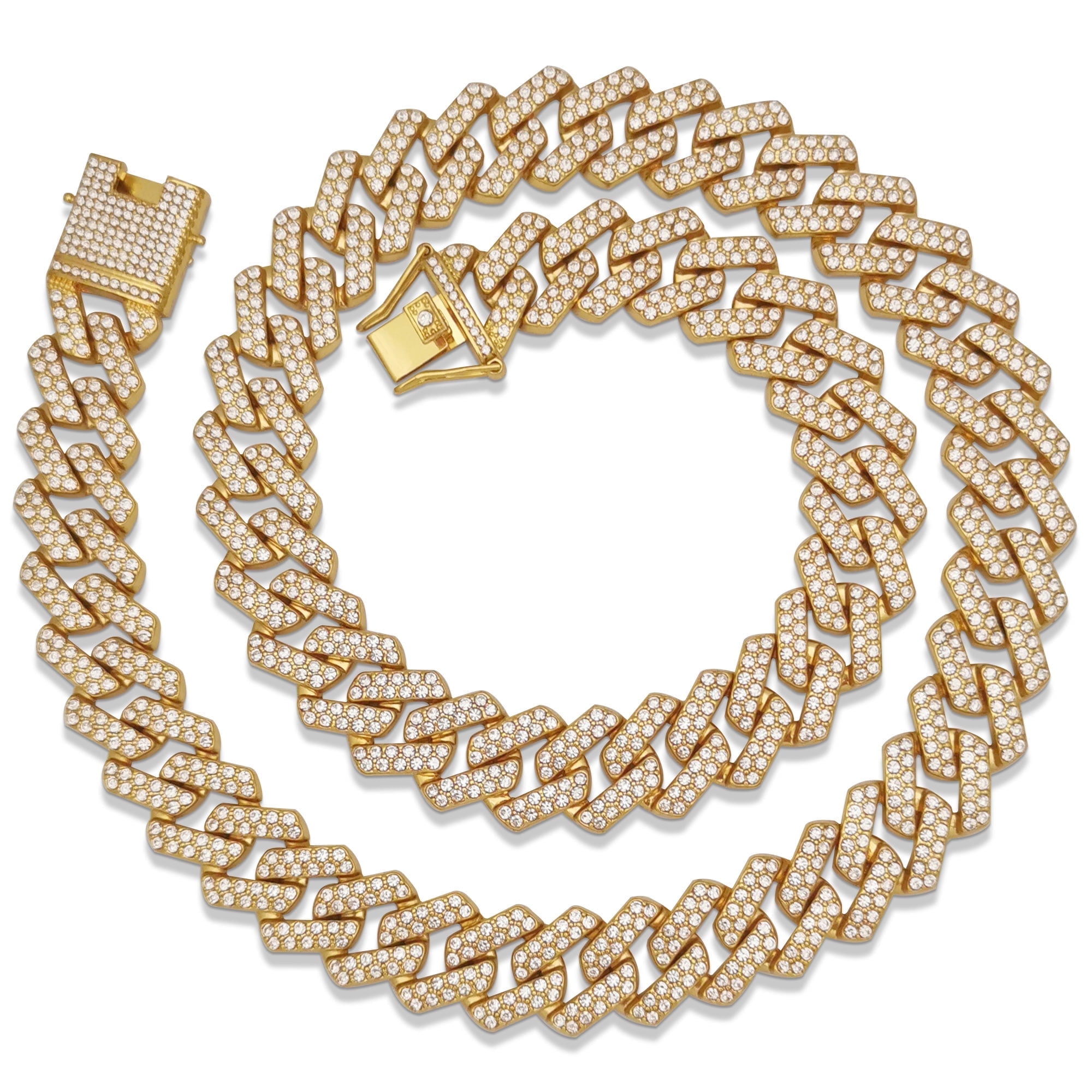 Mens Cuban Link Chain, 20MM Cuban Chain Zinc Alloy AAA+ Rhinestone ...