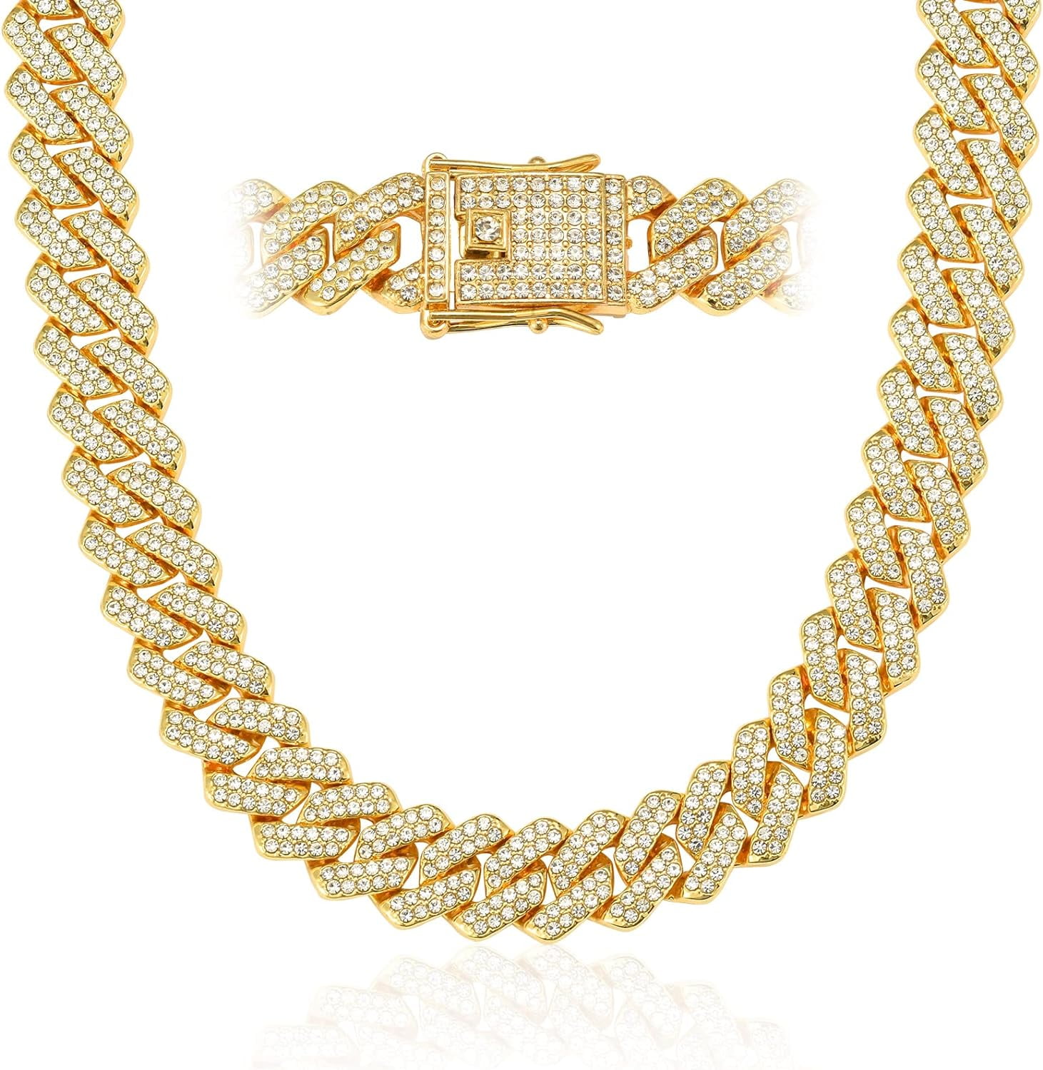 Mens Cuban Link Chain Miami Cuban Necklace 18K Gold Silver Chain ...