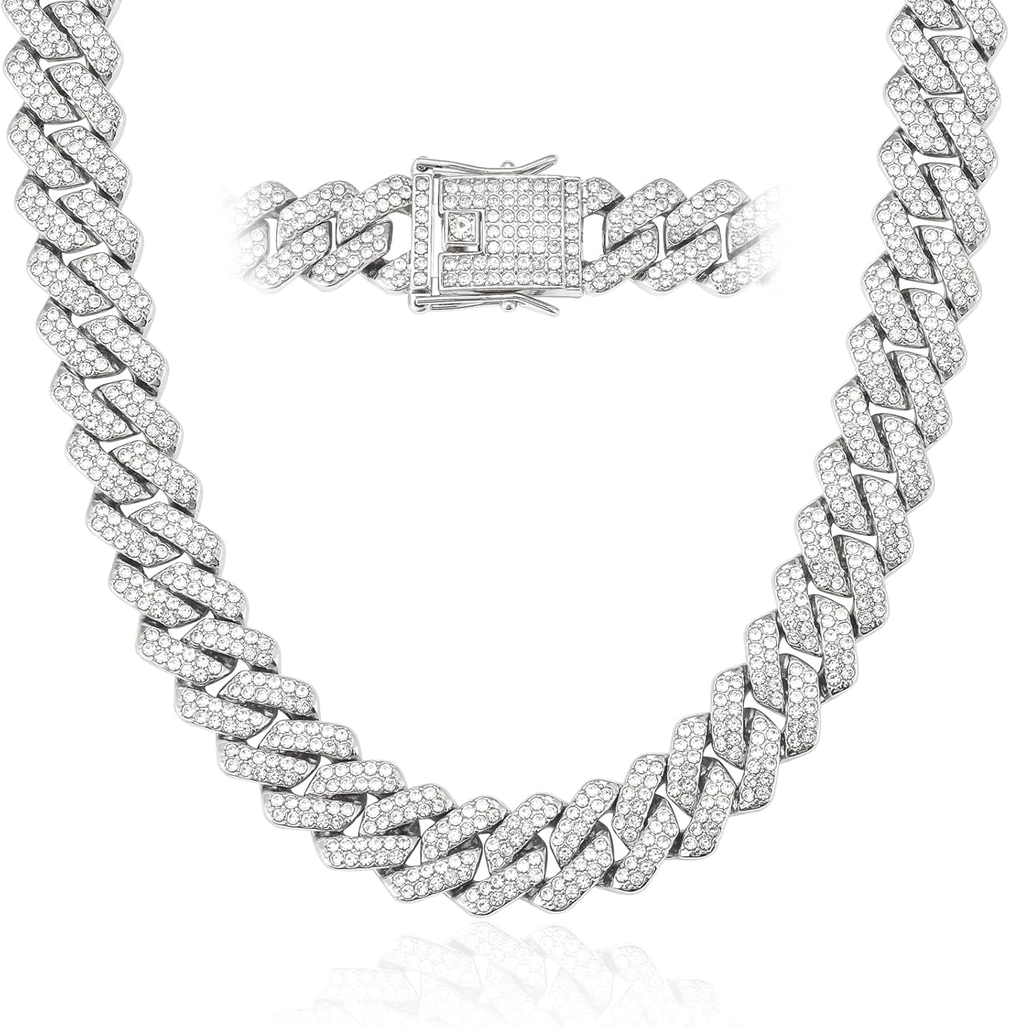 Mens Cuban Link Chain Miami Cuban Necklace 18K Gold Silver Chain ...