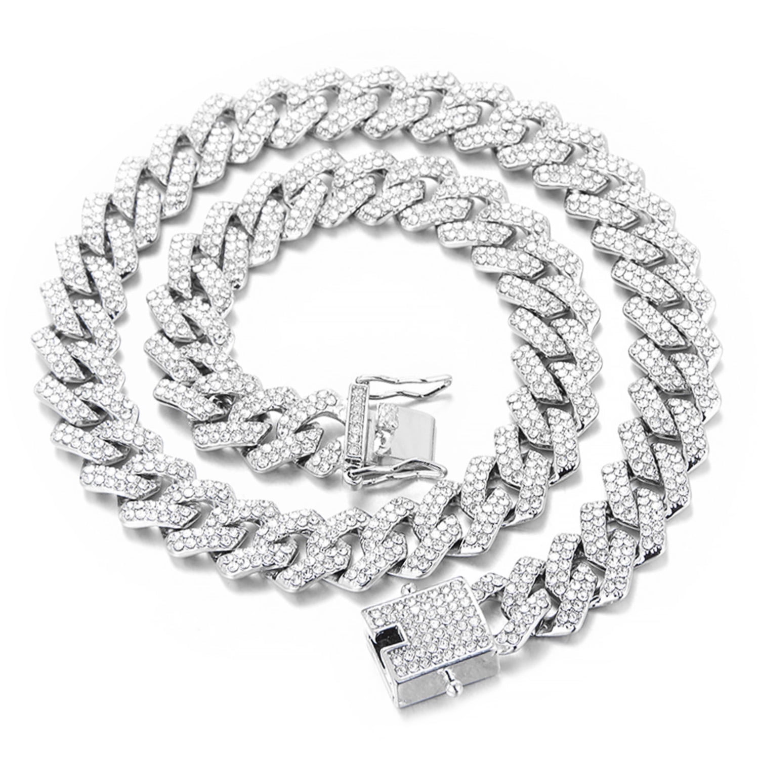 Mens Cuban Link Chain Miami Cuban Necklace Silver Diamond Cut Stainless ...