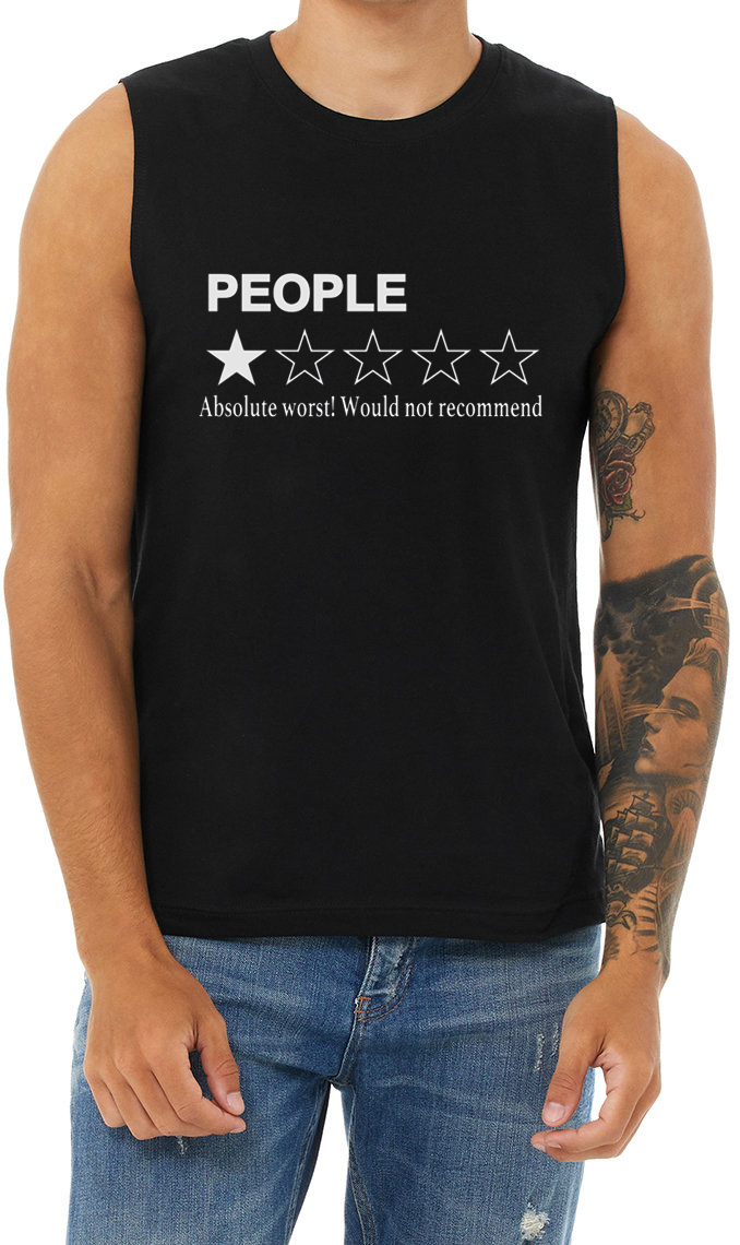 Mens Cut Off Shirts Sleeveless Muscle Tee People One Star Review Funny ...