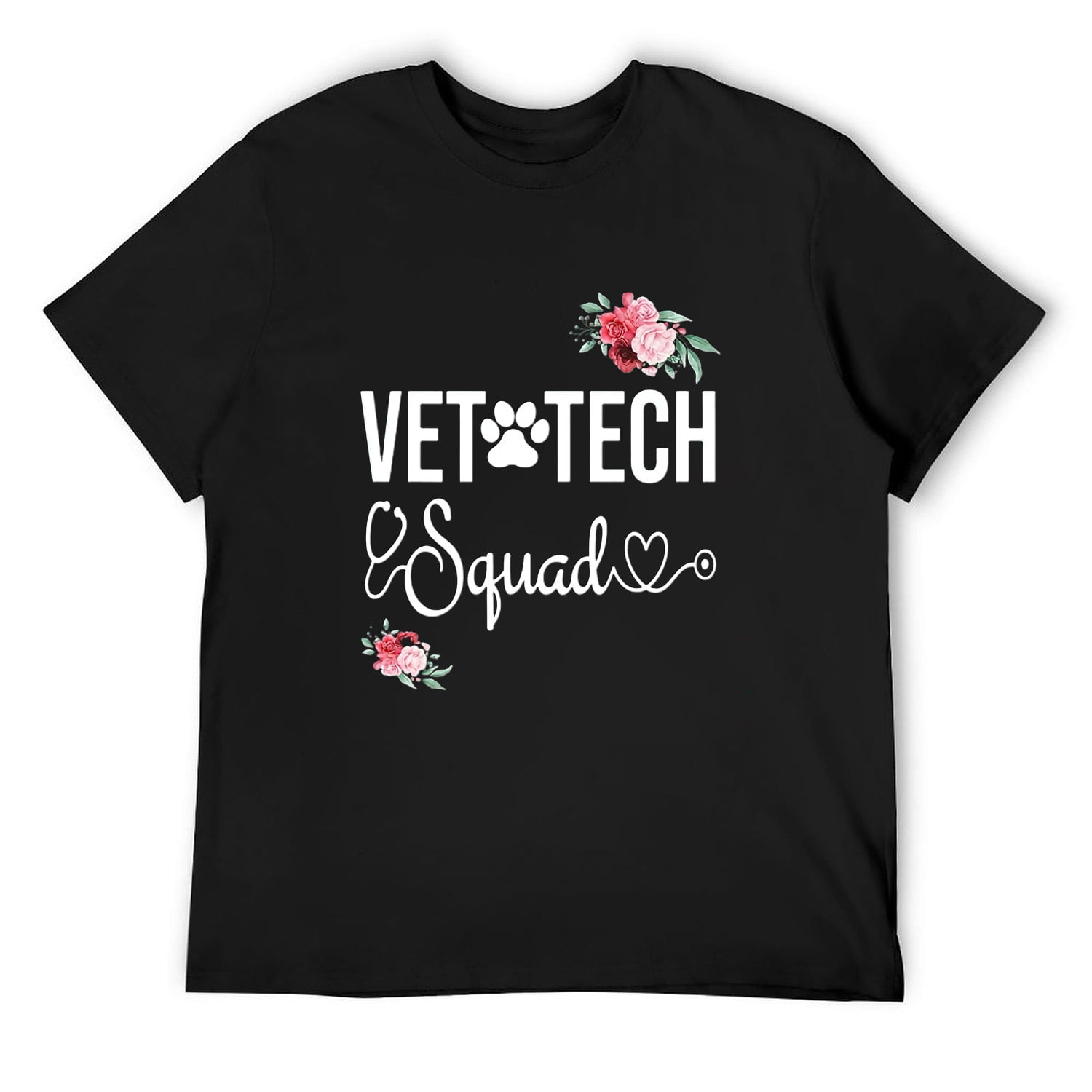 Mens Cute Paw Print Flowers Vet Tech Squad Veterinary Team T-Shirt Black Small - Walmart.com