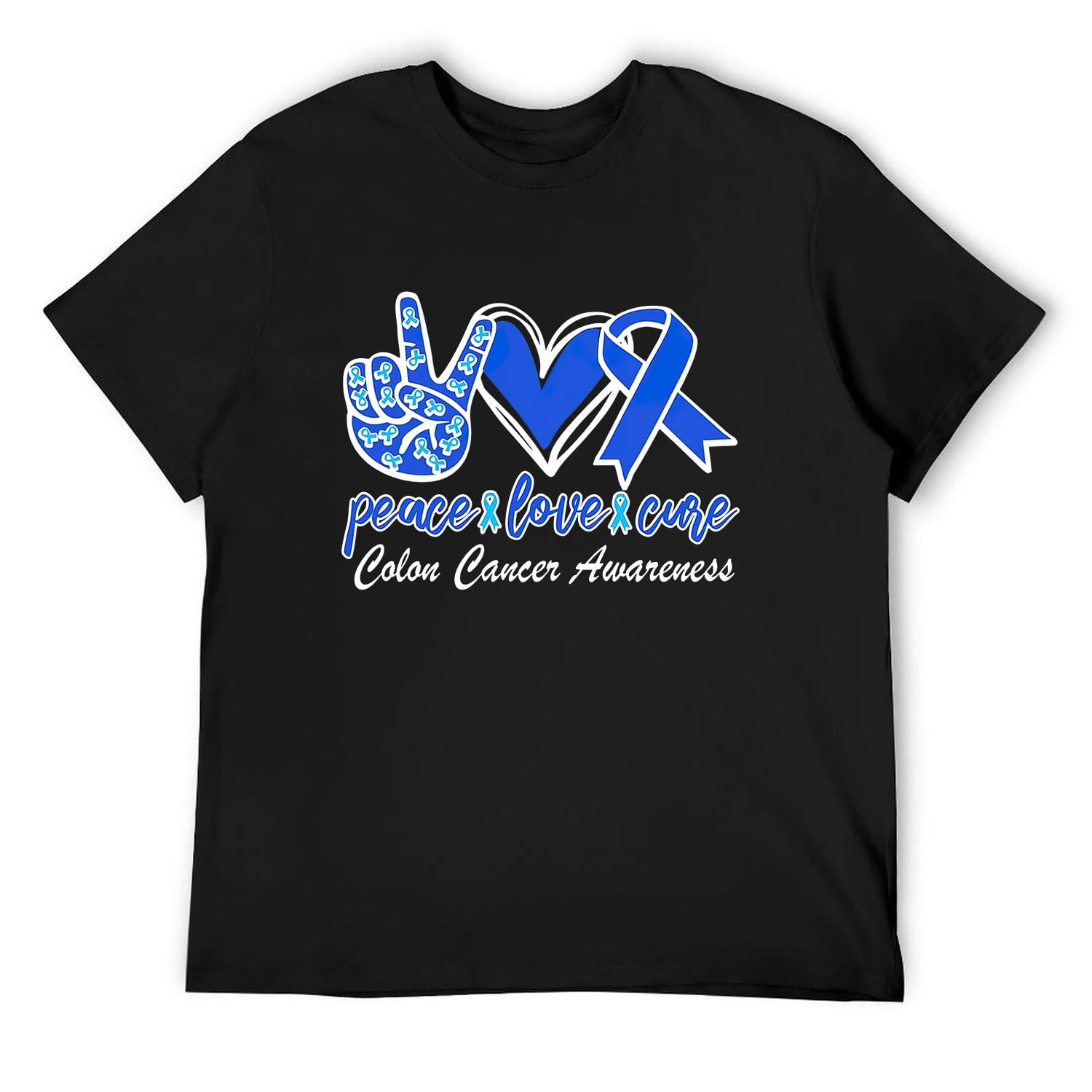 Mens Cute Peace Love Cure Colon Cancer Awareness Shirt Colorectal Short ...