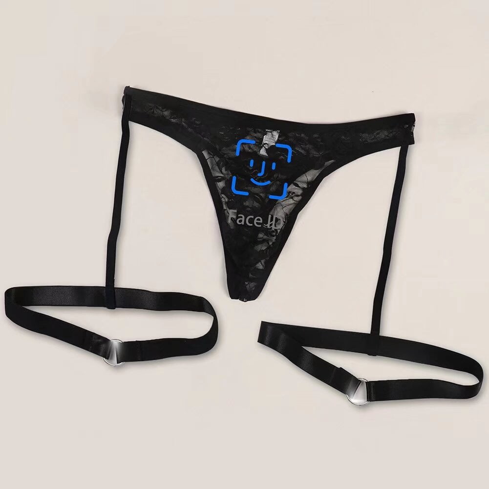 Mens Cute Prints Thongs Underwear Sexy Lace See-Through with Garter ...