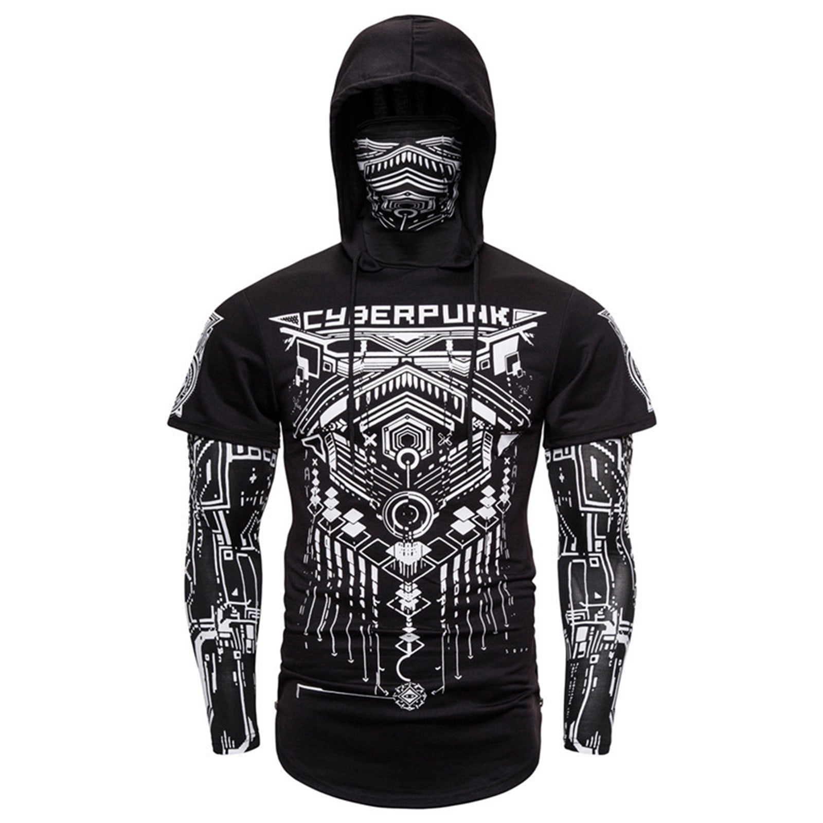 Mens Cyberpunk Ninja Hoodie with Face Mask Hooded Long Sleeve Sports ...