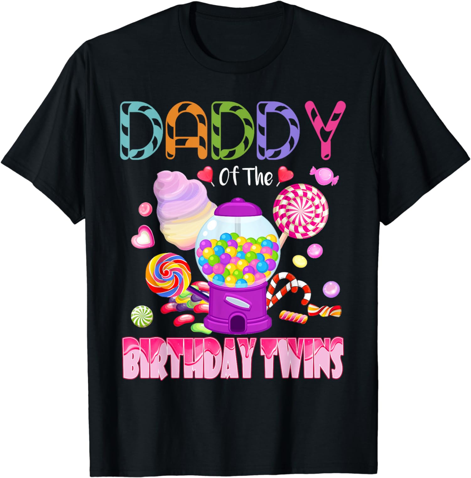Mens Daddy Of The Birthday Twins Candyland Candy Birthday Party T-Shirt ...