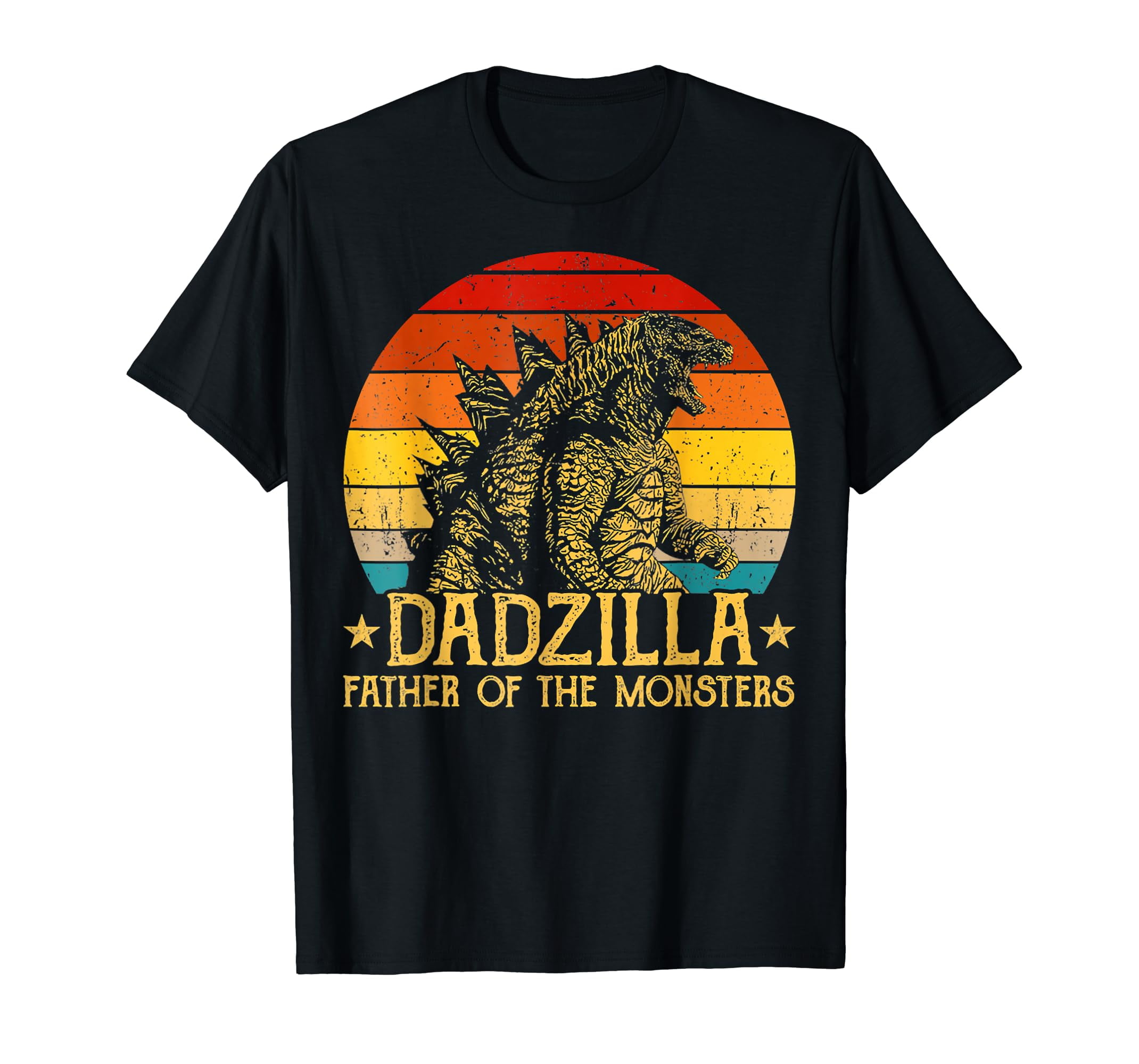 Mens Dadzilla Father Of The Monsters Retro Vintage Sunset T-Shirt ...