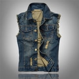 Mens Denim Gilet Ripped Vintage Casual Biker Vest Motorcycle Coat ...