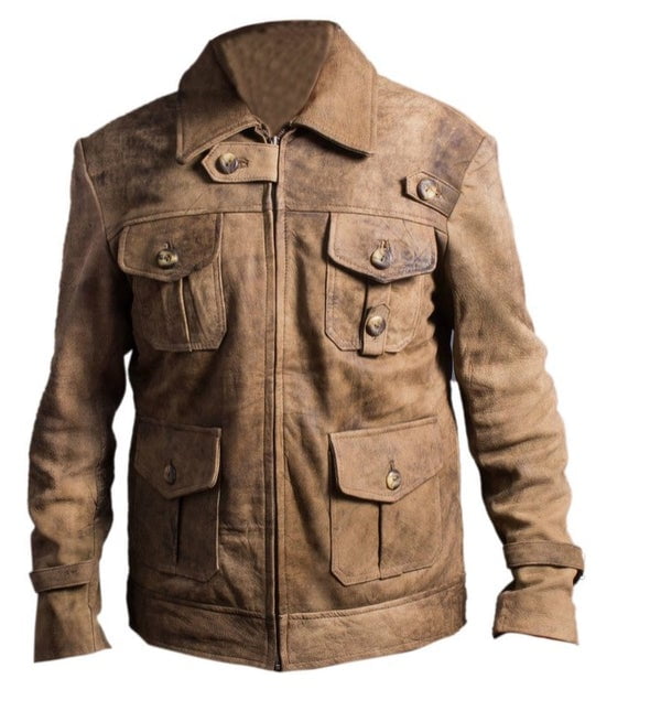 Mens Designer Distressed Brown Heavy Duty Leather Jacket ...