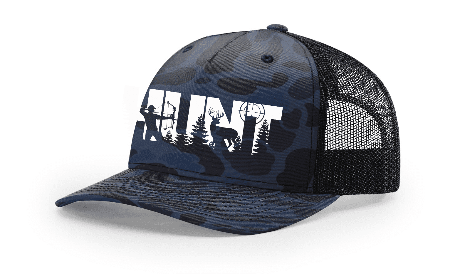 Mens Distressed Hunt Country Woods Scene Target Mens Embroidered Mesh ...
