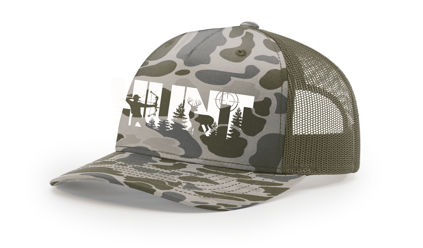 Mens Distressed Hunt Country Woods Scene Target Mens Embroidered Mesh ...