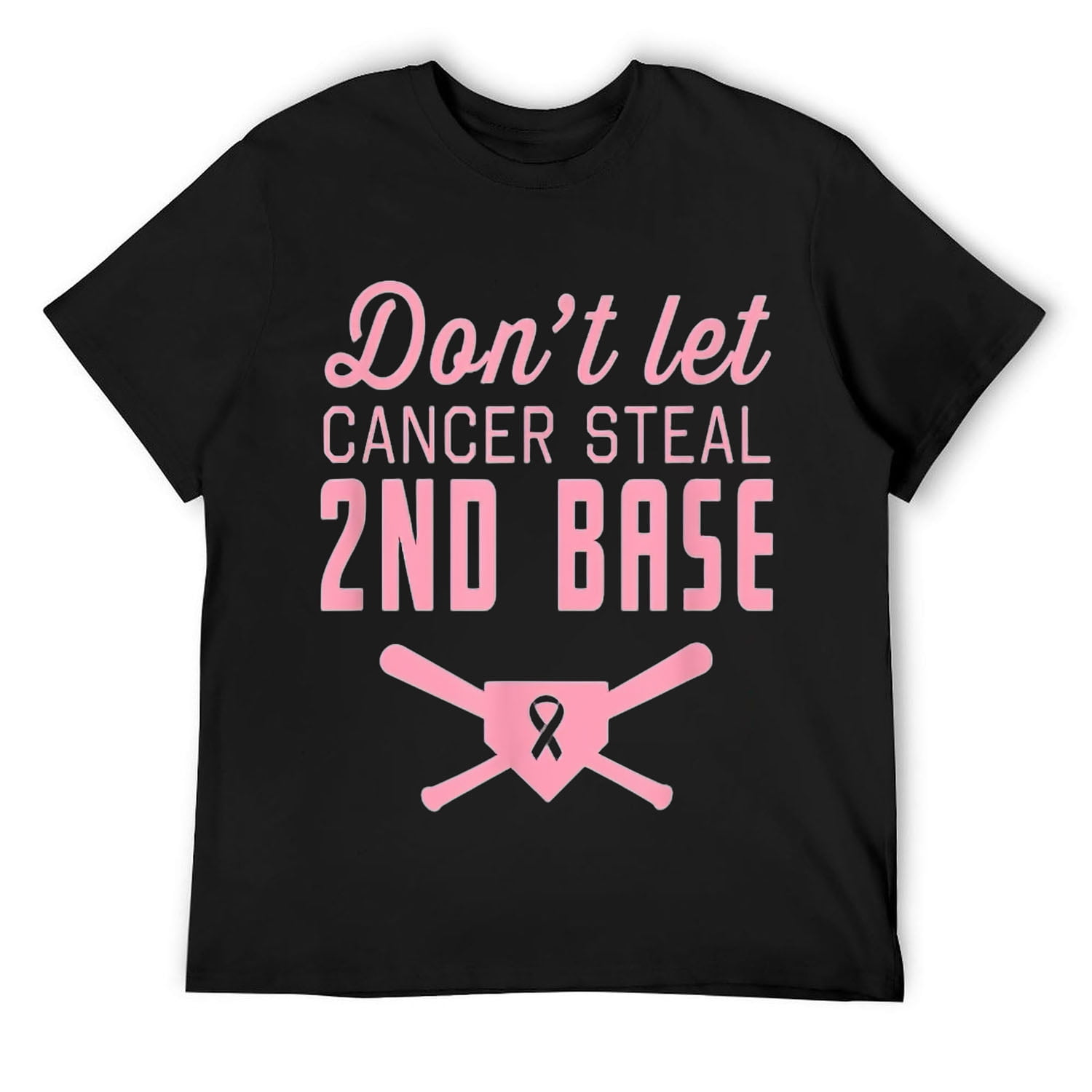 Mens Don't Let Cancer Steal 2nd Base Breast Cancer Shirt Black M ...