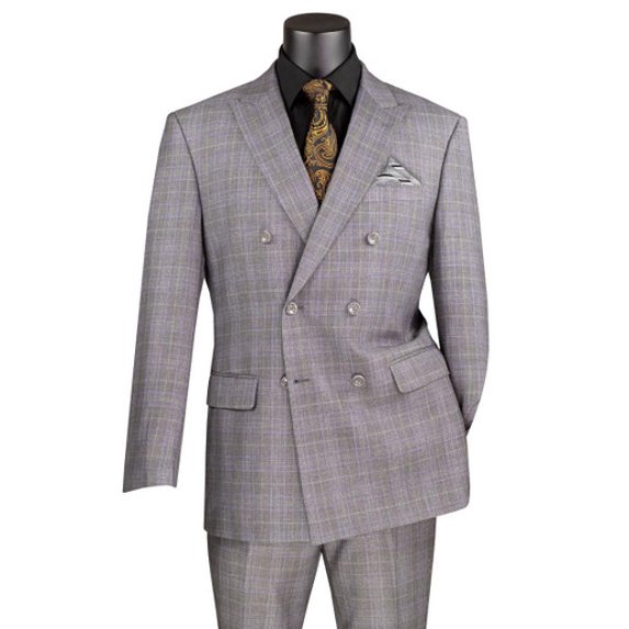 Mens Double Breasted Suit Gray Glen Plaid Vinci DRW-1 - Walmart.com