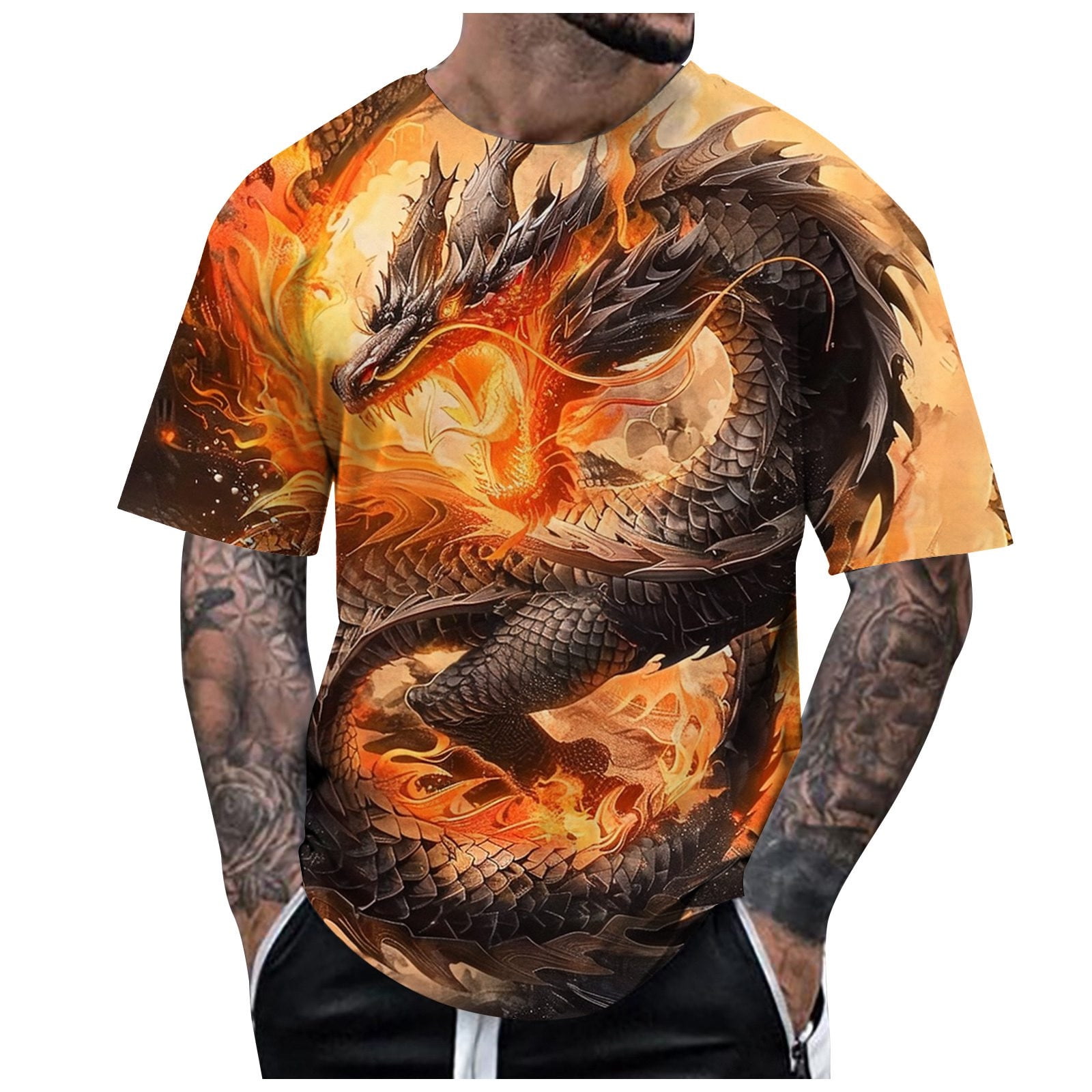 Mens Dragon T Shirt Summer Short Sleeve T Shirt Top Animal Themed Shirt ...