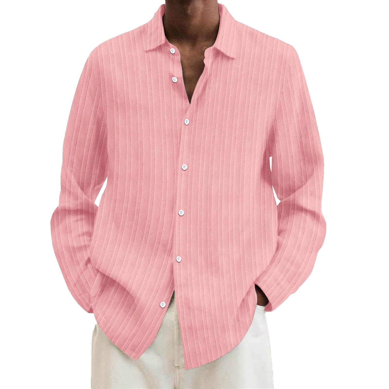 Mens Dress Shirt Button Down Striped Long Sleeve Loose Fit Tops Summer ...