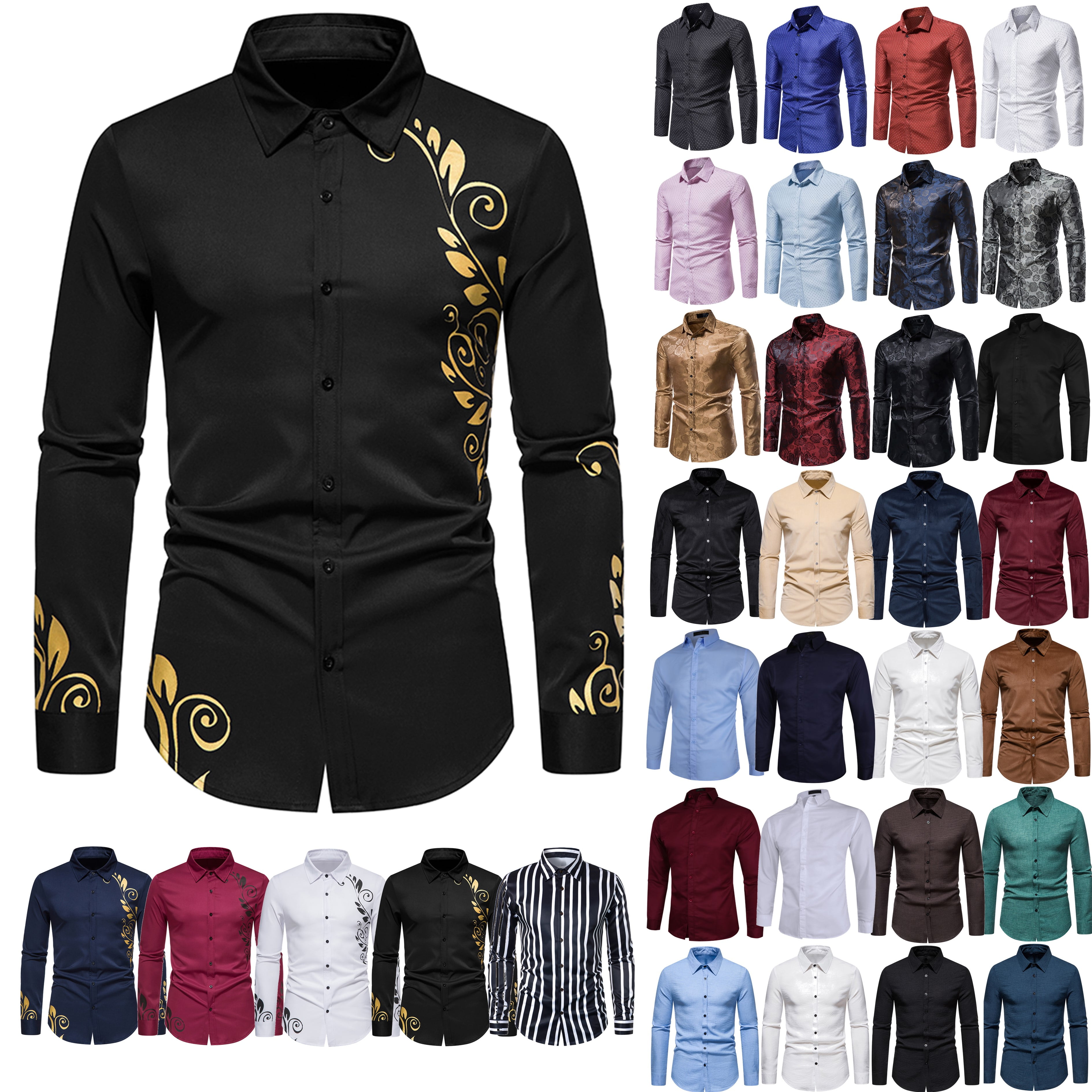 Mens Dress Shirts Casual Solid Color Long Sleeve Shirts Lightweight ...