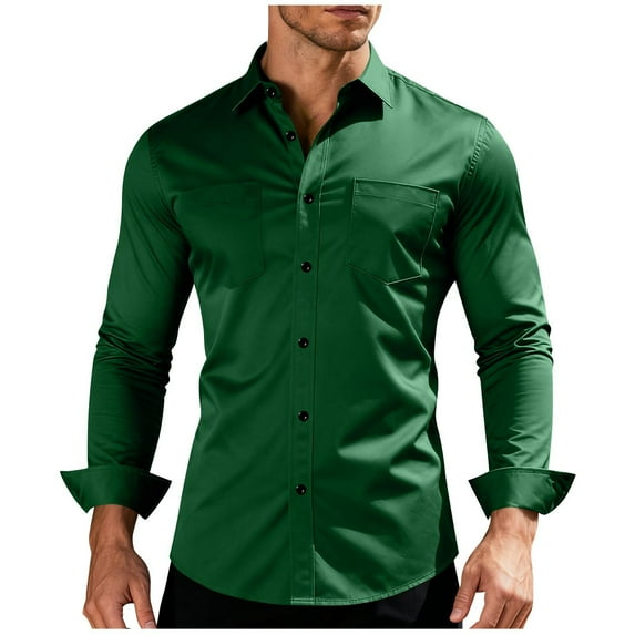Mens Dress Shirts Long Sleeve Blouses Formal Button Down Shirts Stretch ...