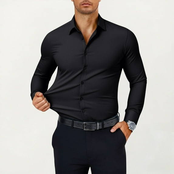 Mens Dress Stretch Shirts Long Sleeve Button Down Shirt Regular Fit ...
