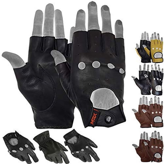 MRX Driving Gloves, Soft Goat Leather, Fingerless Motorcycle Biker ...