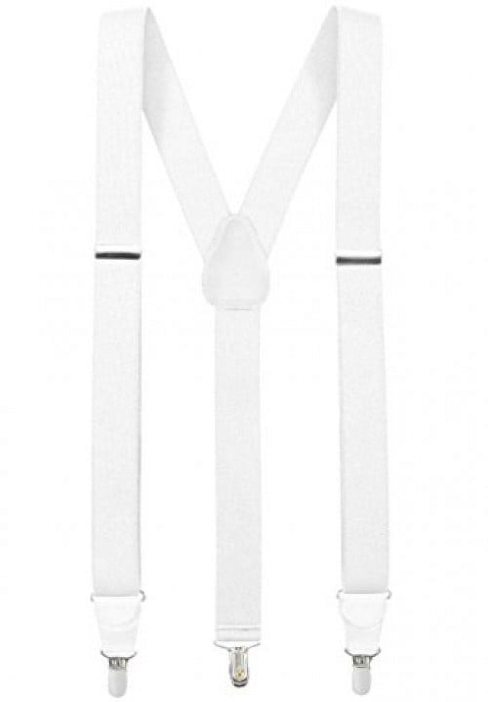 Mens Elastic Y-Back Adjustable Clip-on Leather Trim Suspenders - White ...