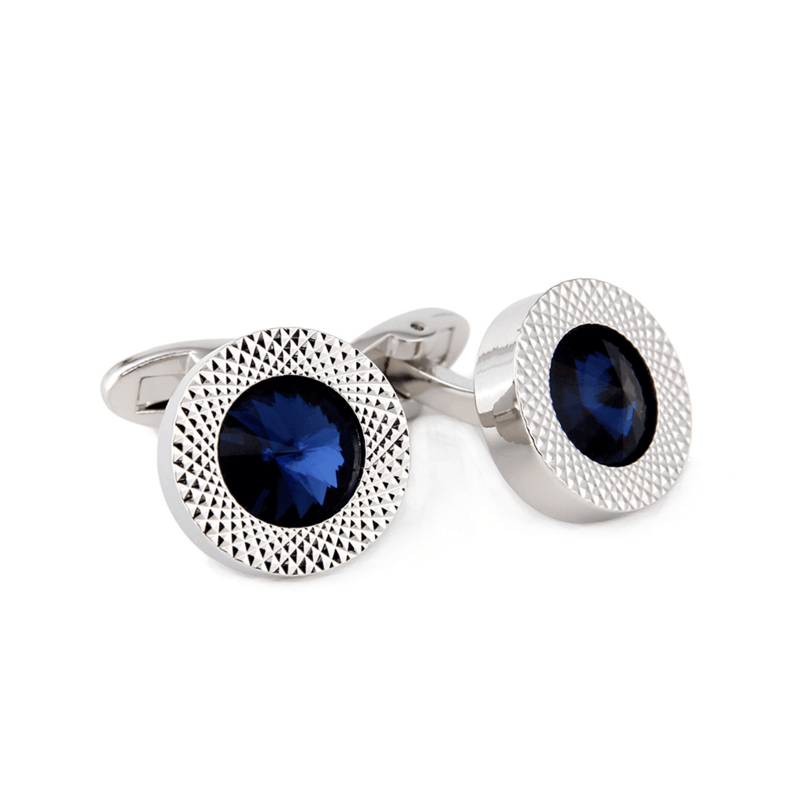 Mens Elegant Style Cuff Link Super Shiny Blue Crystal Circular Rounded ...