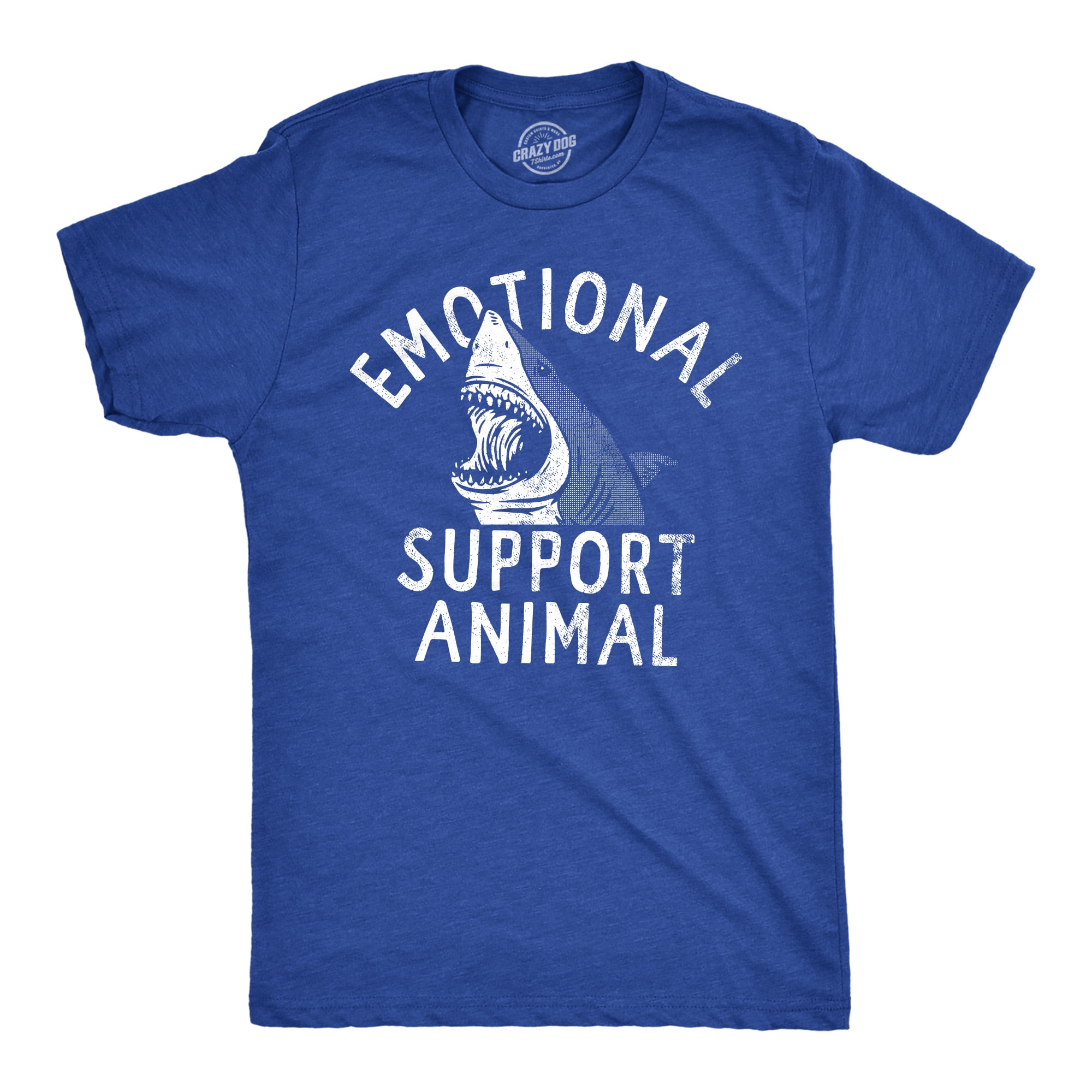 Mens Emotional Support Animal T Shirt Funny Scary Shark Attack Joke Tee ...
