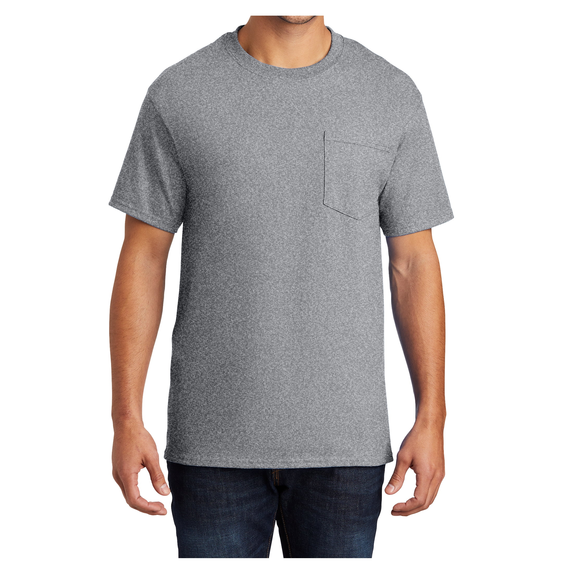Mens Essential Cotton/Polyester T Shirt with Pocket Athletic Heather S ...