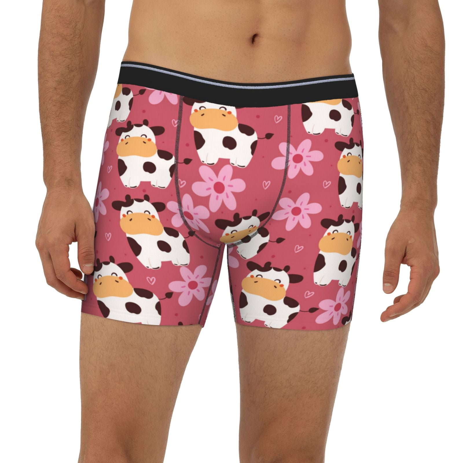 Mens Extended Length Boxer Briefs - Cow And Flower Underwear Boxer ...