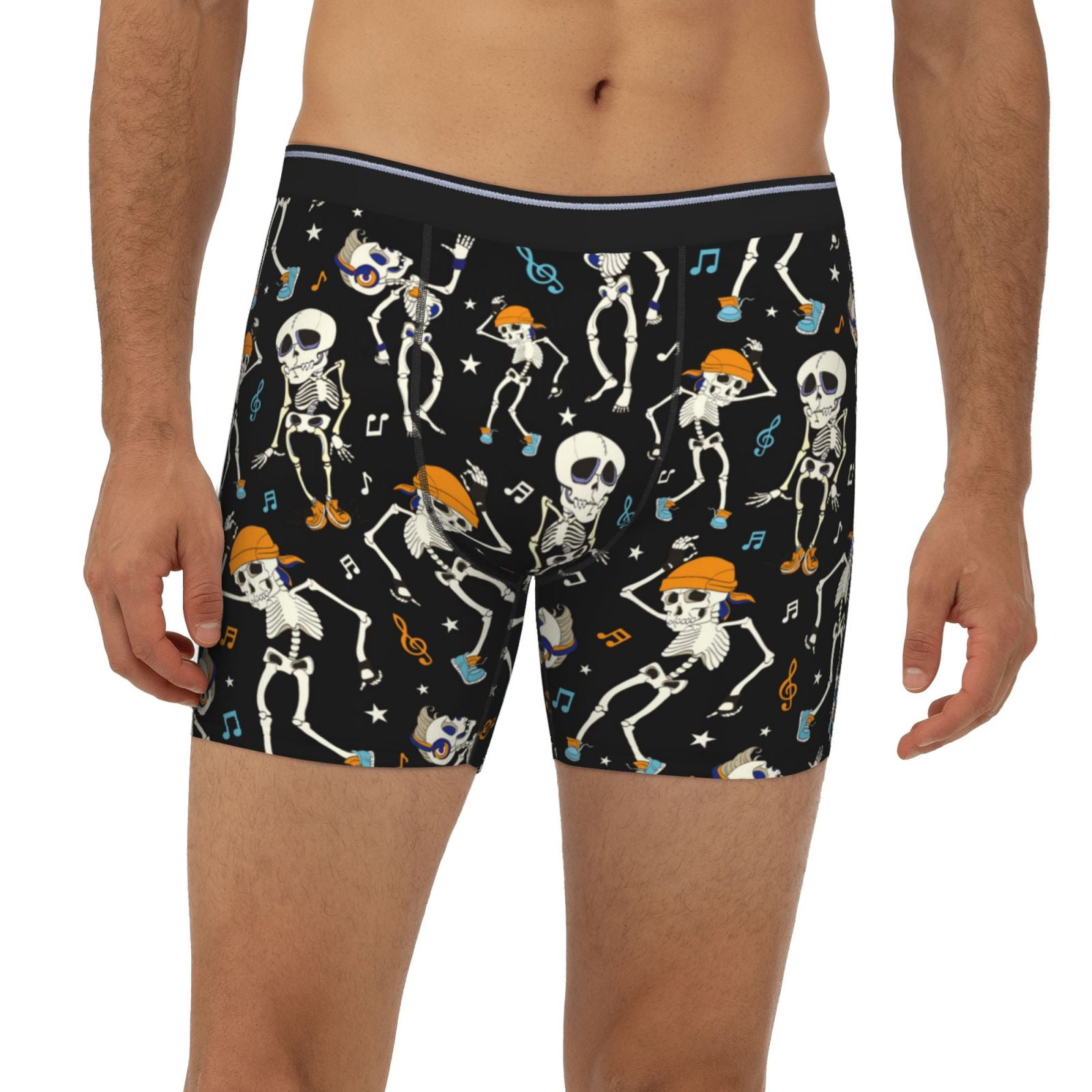 Mens Extended Length Boxer Briefs - Dancing Skeleton Party Underwear ...
