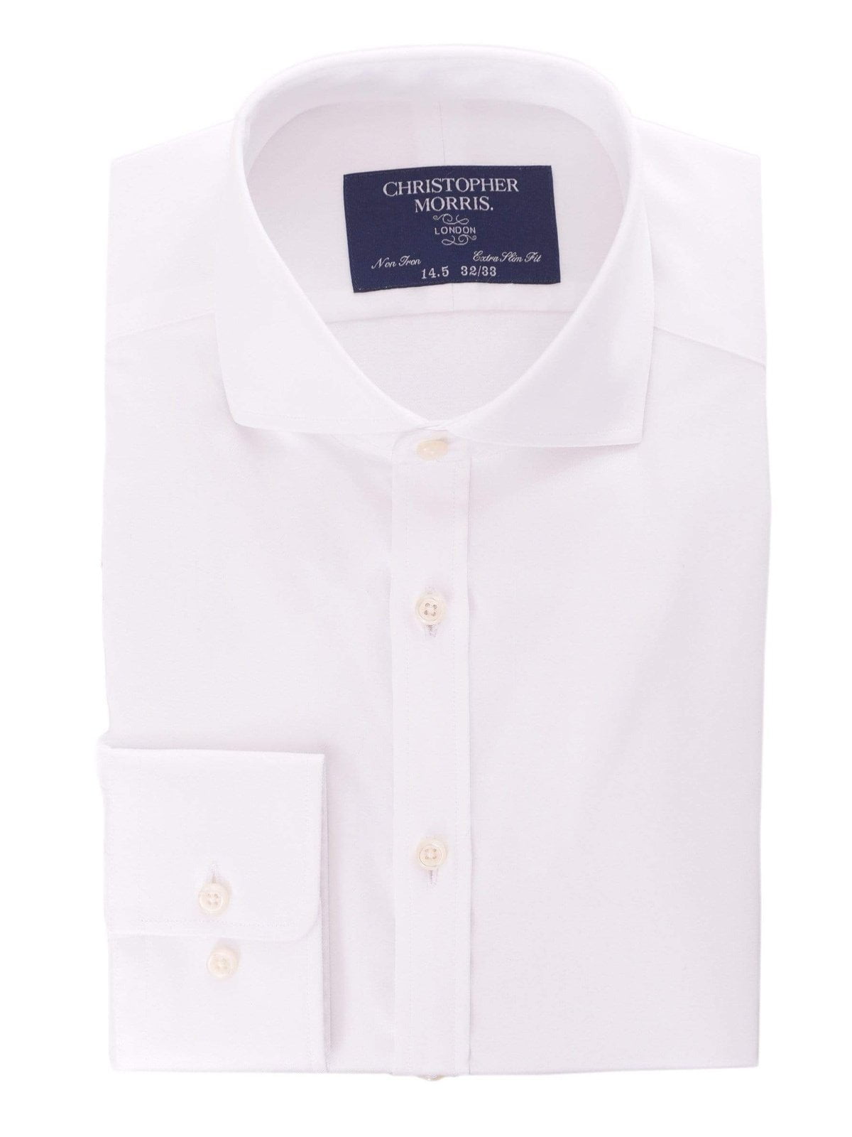 Mens Extra Slim Fit Solid White Twill Spread Collar Non Iron Cotton ...