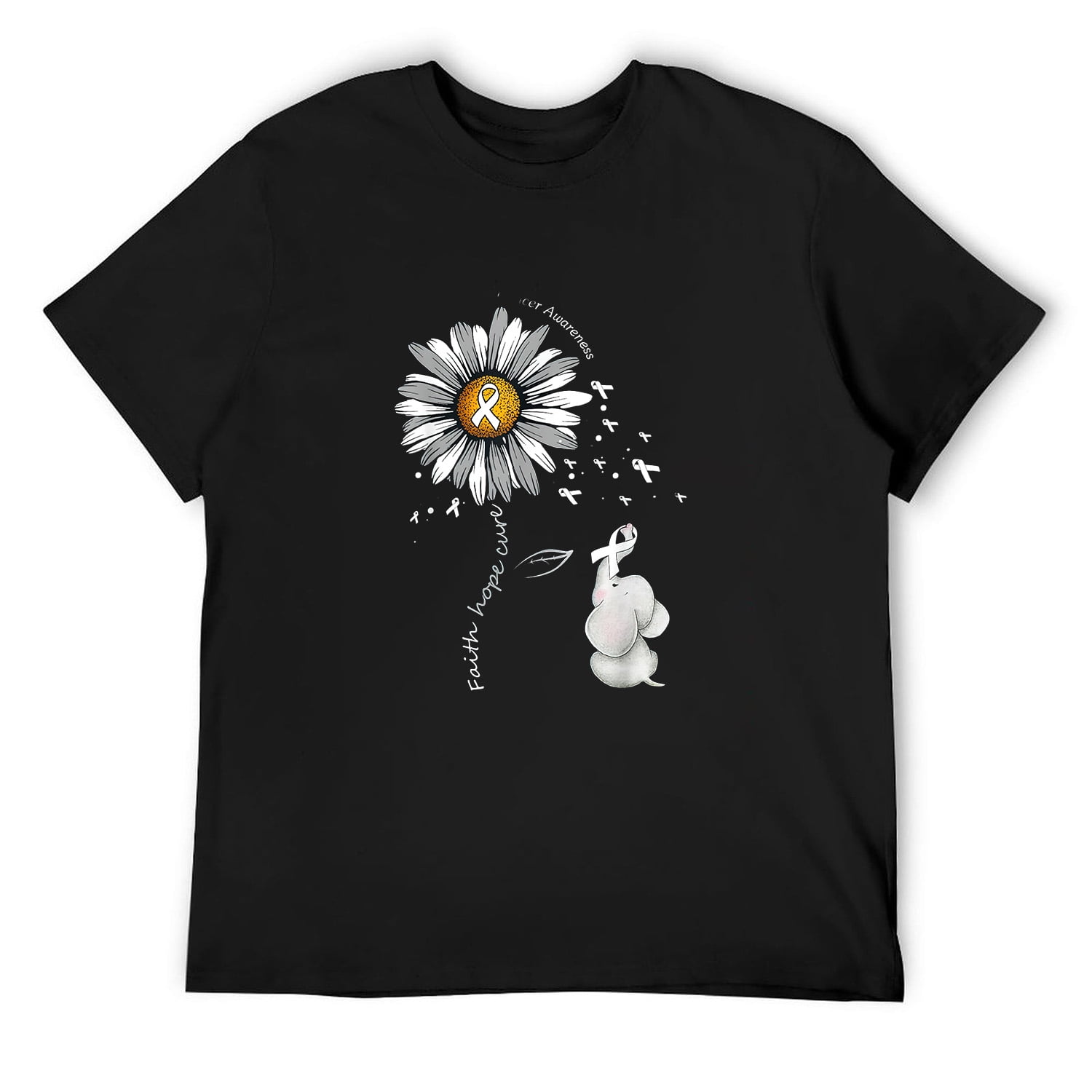 Mens Faith Hope Cure White Daisy Flower Lung Cancer T-Shirt Black Large ...