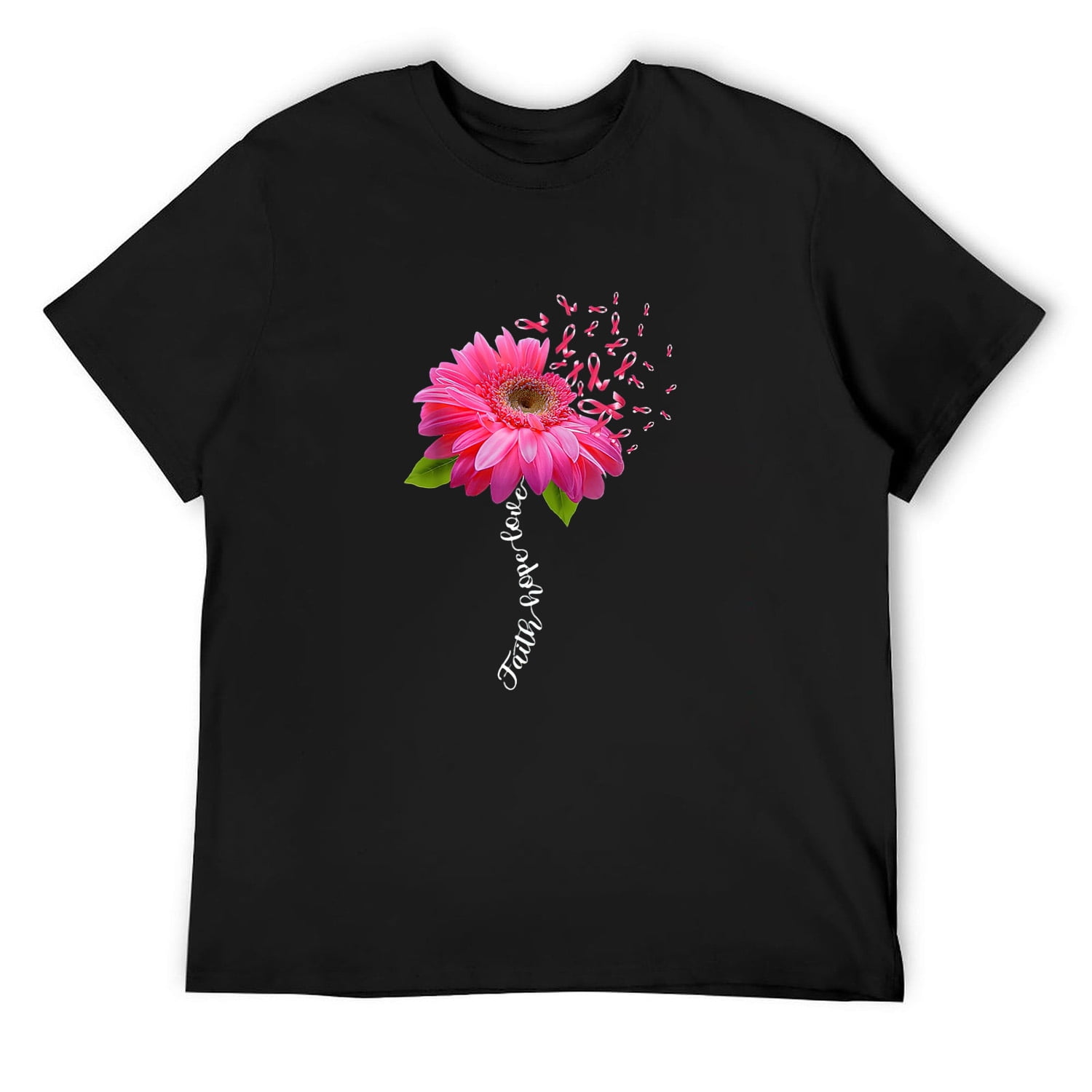 Mens Faith Hope Love Pink Ribbon Daisy Flower Breast Cancer T-Shirt ...