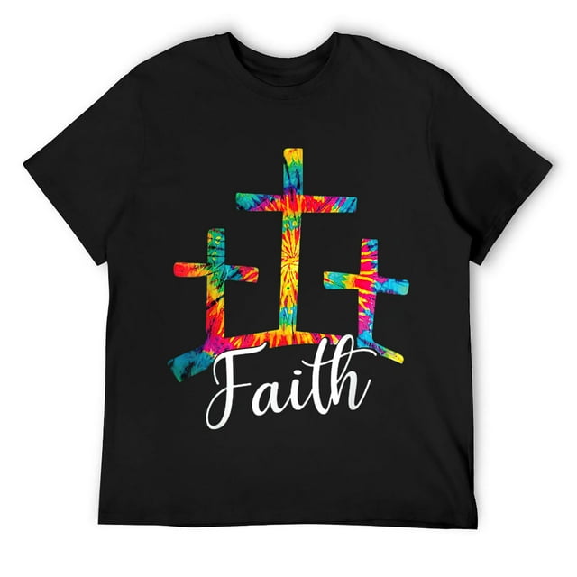 Mens Faith Jesus Christian Cross Tie Dye Rainbow Religious Bible T ...