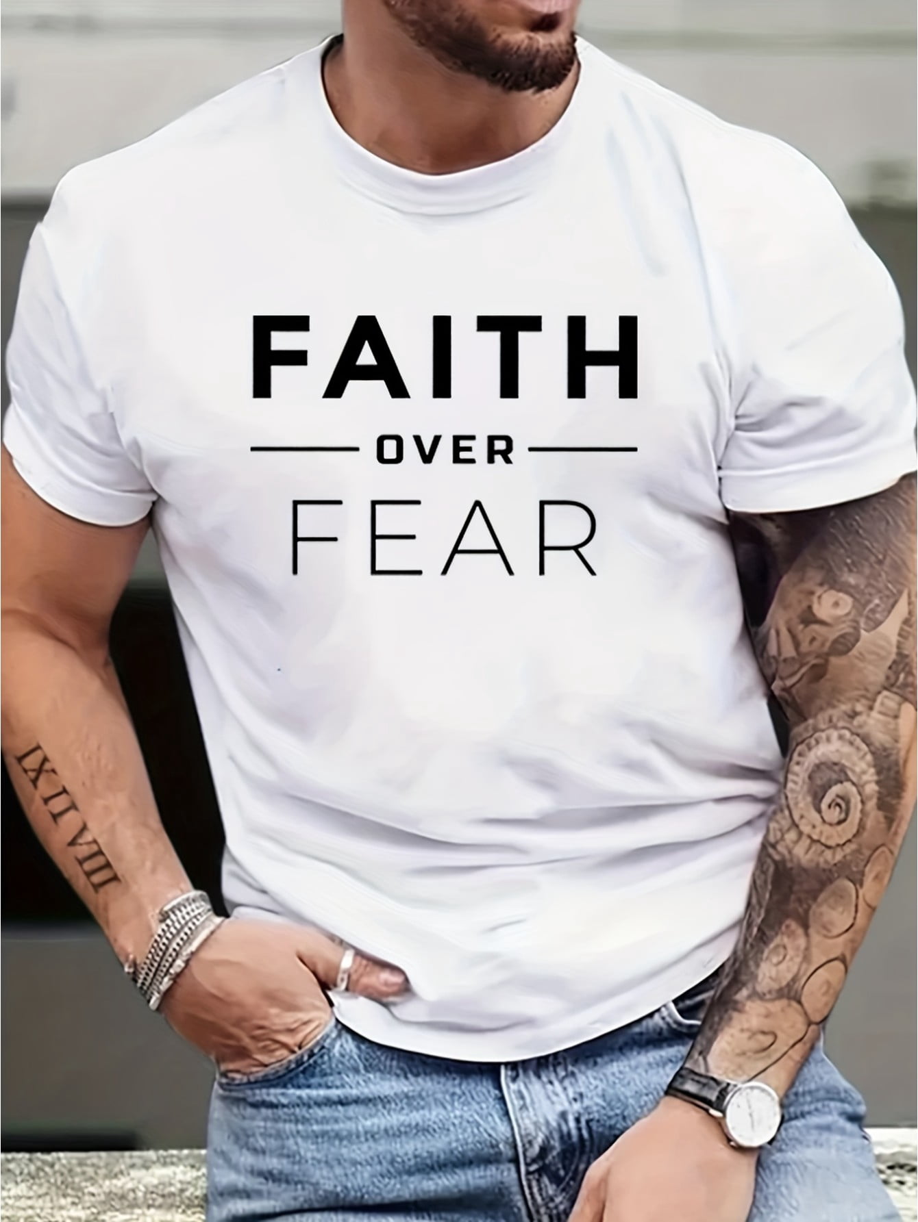 Mens Faith Over Fear Graphic Tee - Lightweight, Short Sleeve, Crew Neck ...