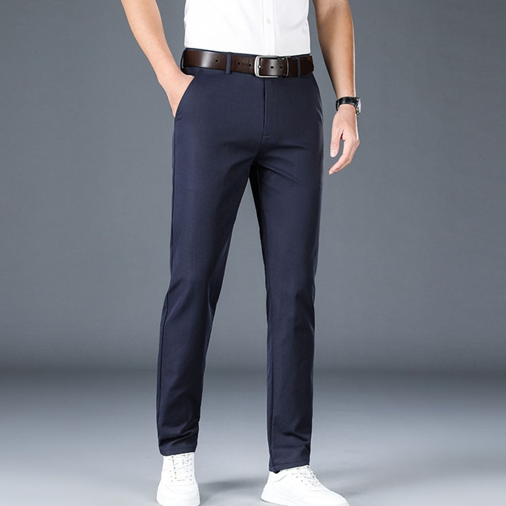 Mens Fashion Business Casual Long Suit Pants Elastic Straight Formal ...