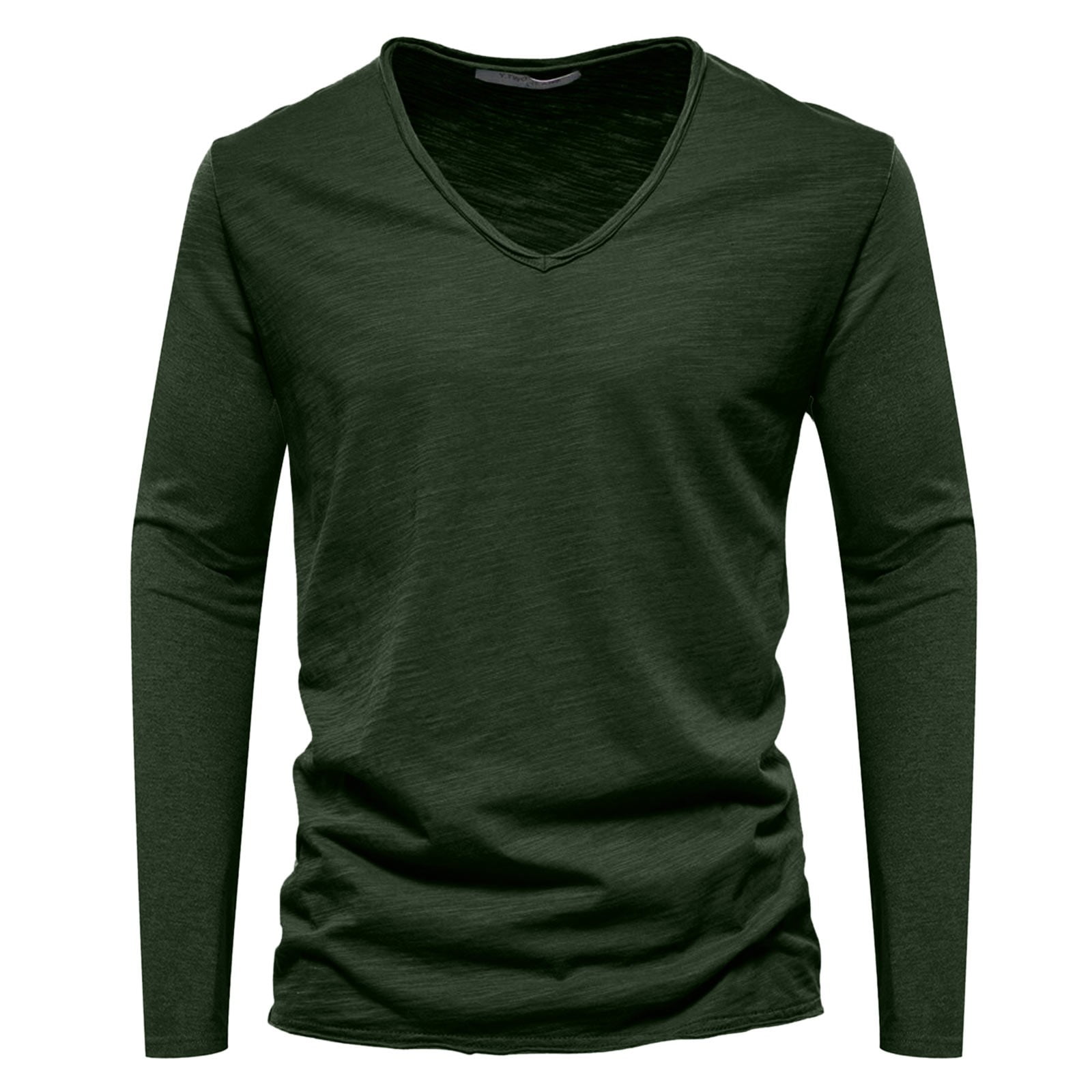 Mens Fashion Casual Solid Color Cotton V Neck Long Sleeve T Shirt Top ...