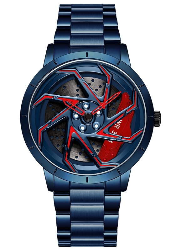 Mens Fashion Racing Watch Creative 3D Spinning Car Wheel Rotating ...