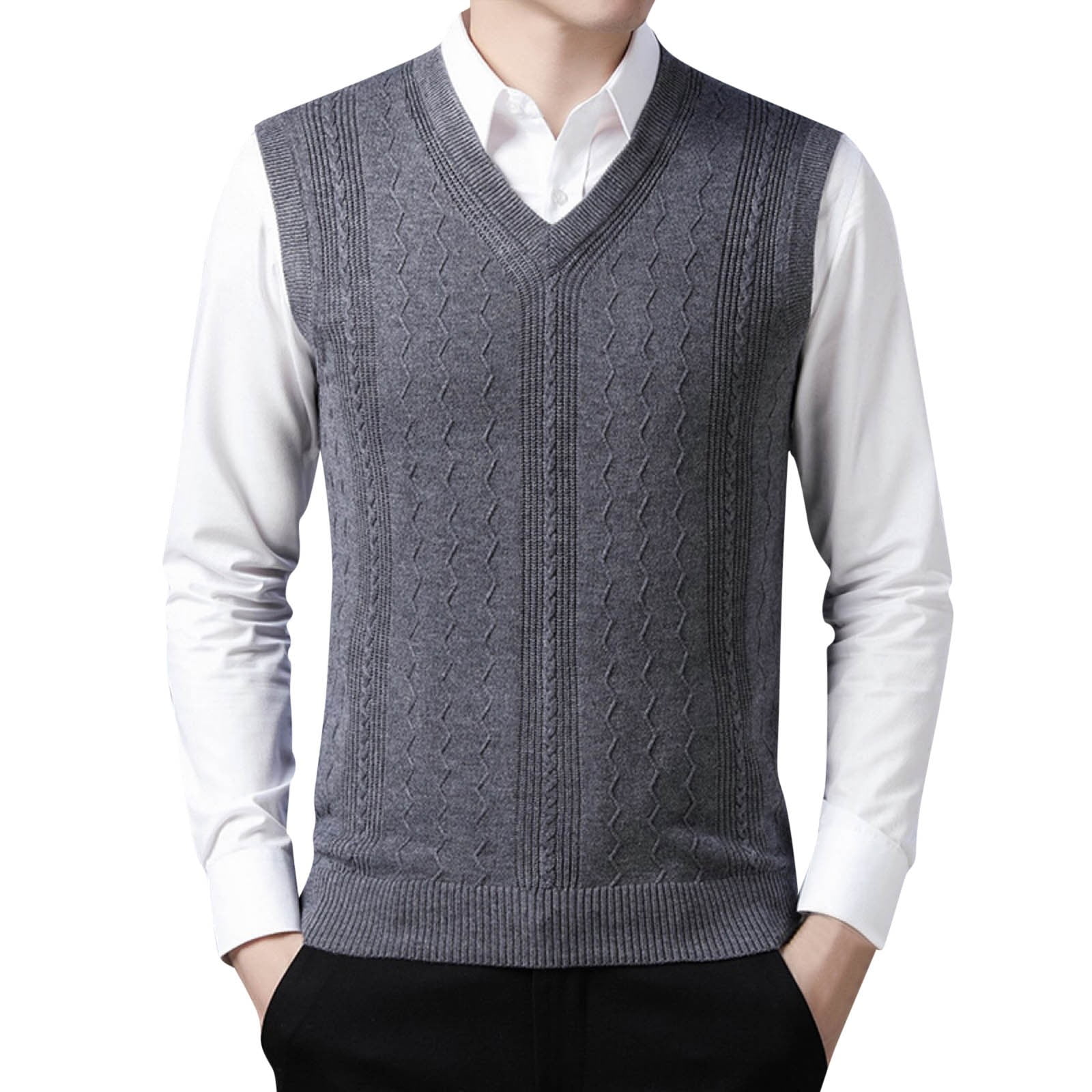 Mens Fashion Vest Casual Jacquard V Neck Bottomed Shirt Sleeveless Men ...