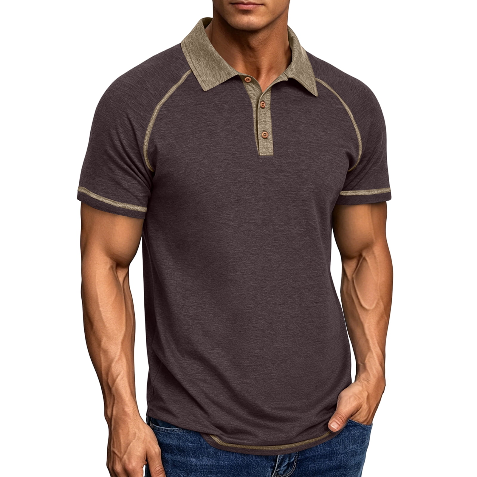 Mens Fasion Polo Shirts Short Sleeve Raglan Collared Casual Summer ...