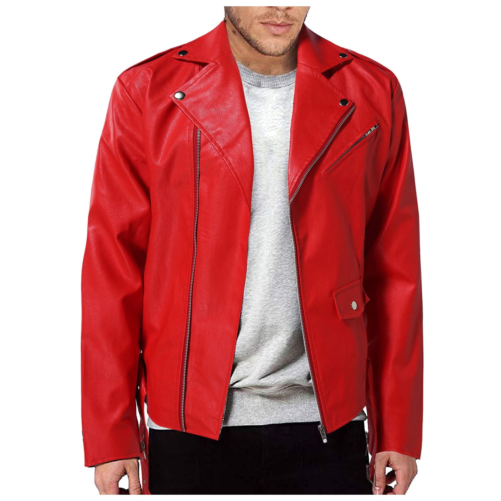 Mens Bomber Jacket Men Motorcycle Lapel Asymmetric Zip-Up Blet Slim Fit ...