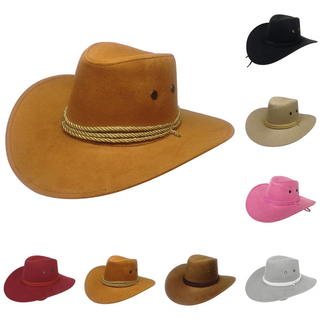 Seipola Mens Faux Felt Western Cowboy Hat Fedora Outdoor Wide Brim Hat ...