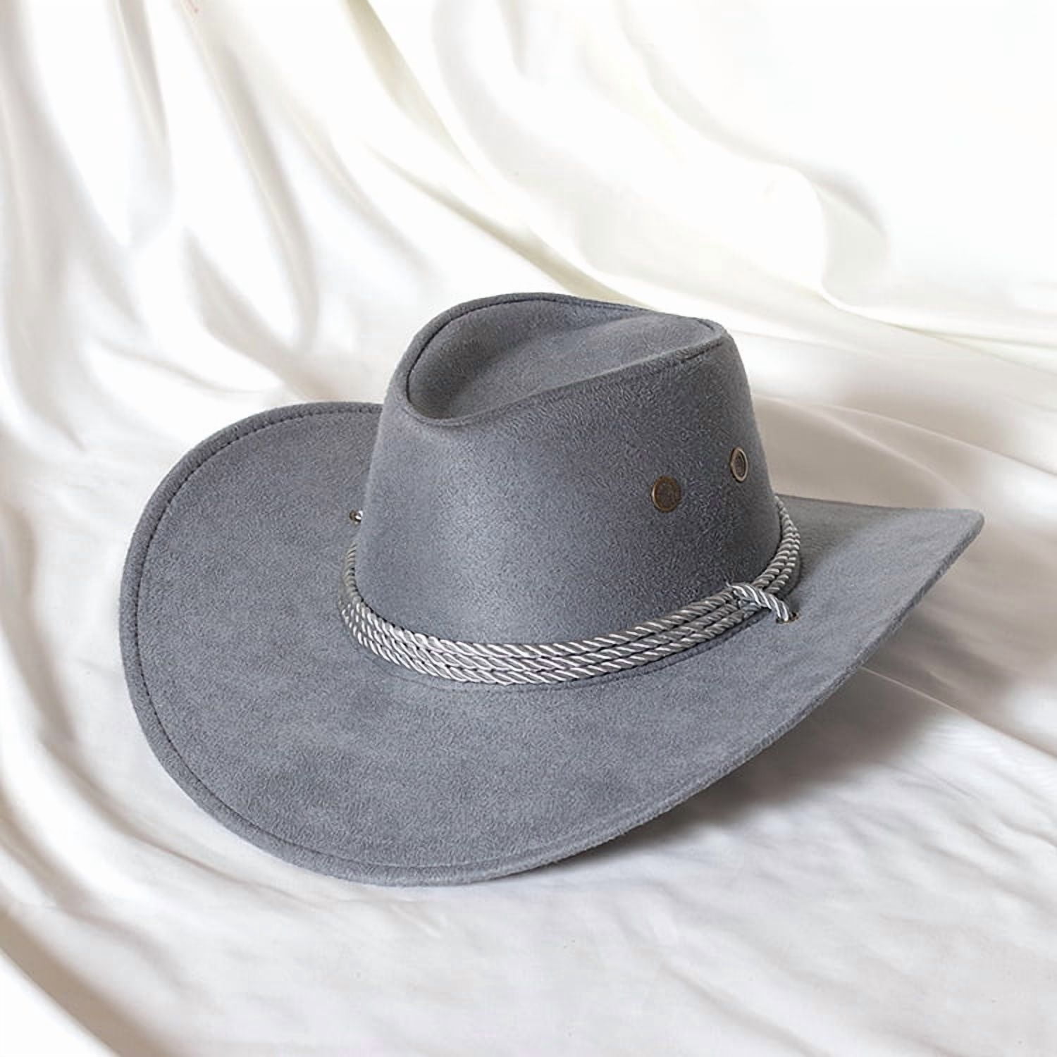 Mens Faux Felt Western Cowboy Hat Fedora Outdoor Wide Brim Hat with ...
