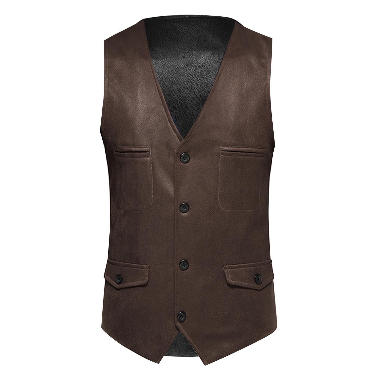 Mens Faux Leather Jackets Sleeveless V Neck Single Breasted Vest ...
