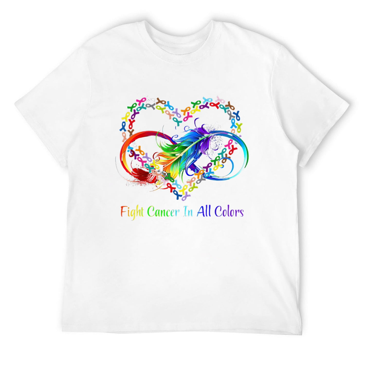 Mens Fight Cancer In All Color Fight Cancer Feather Ribbons T-Shirt ...