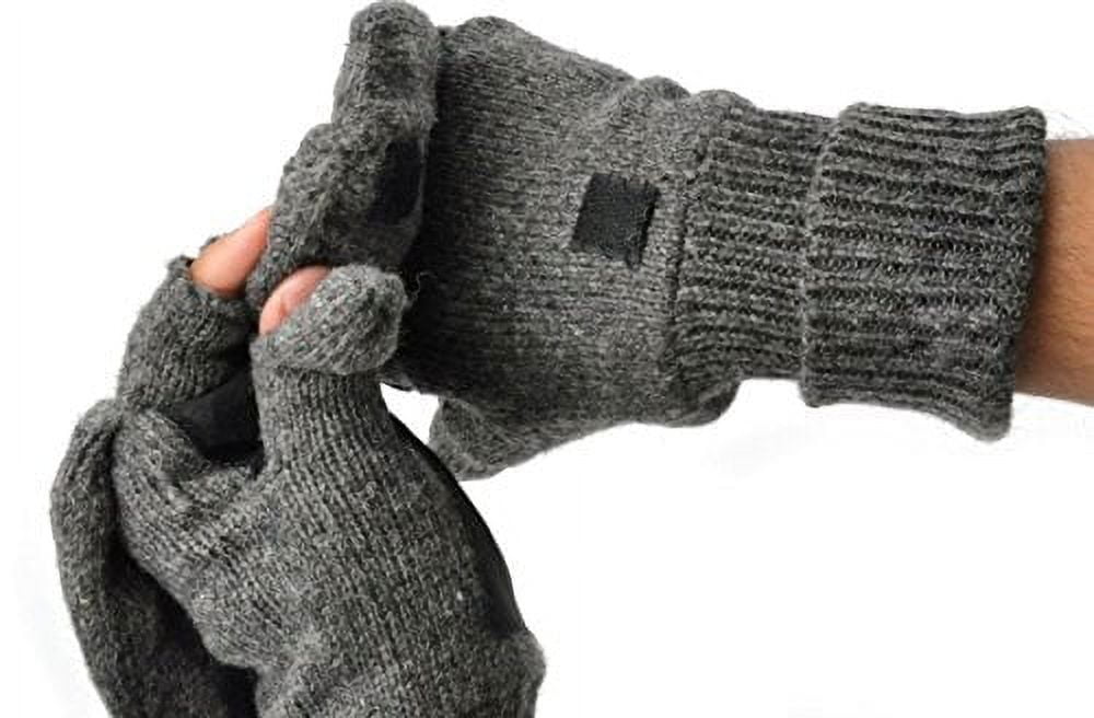 Mens Fingerless Suede Palm Ragg Wool Mitten Gloves w/ Finger & Thumb ...