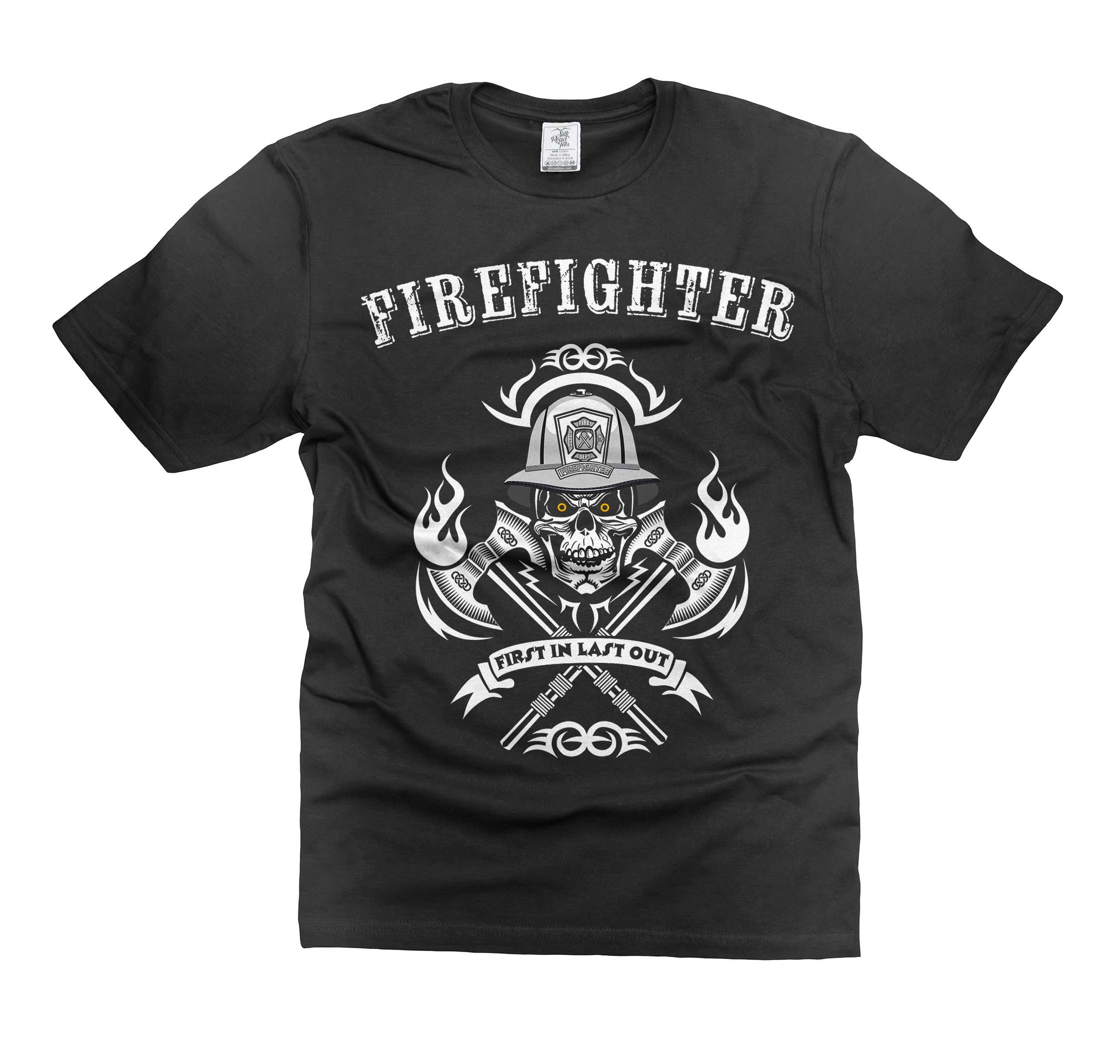 Mens Firefighter T-shirt Firefighter SKull Logo Shirt Firefighting ...
