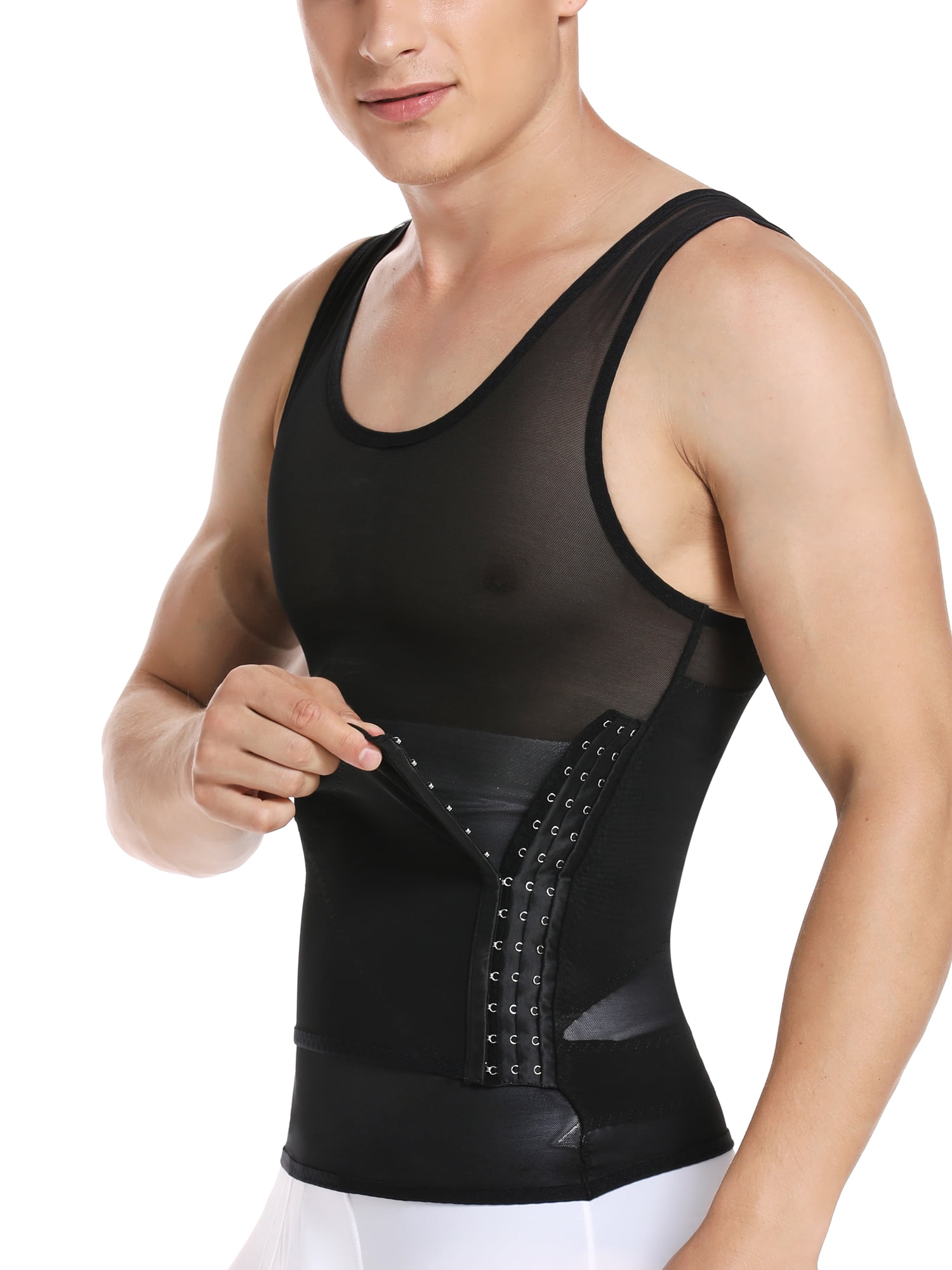 Mens Firm Tummy Compression Shirt with Waist Girdle Belt Gynecomastia ...