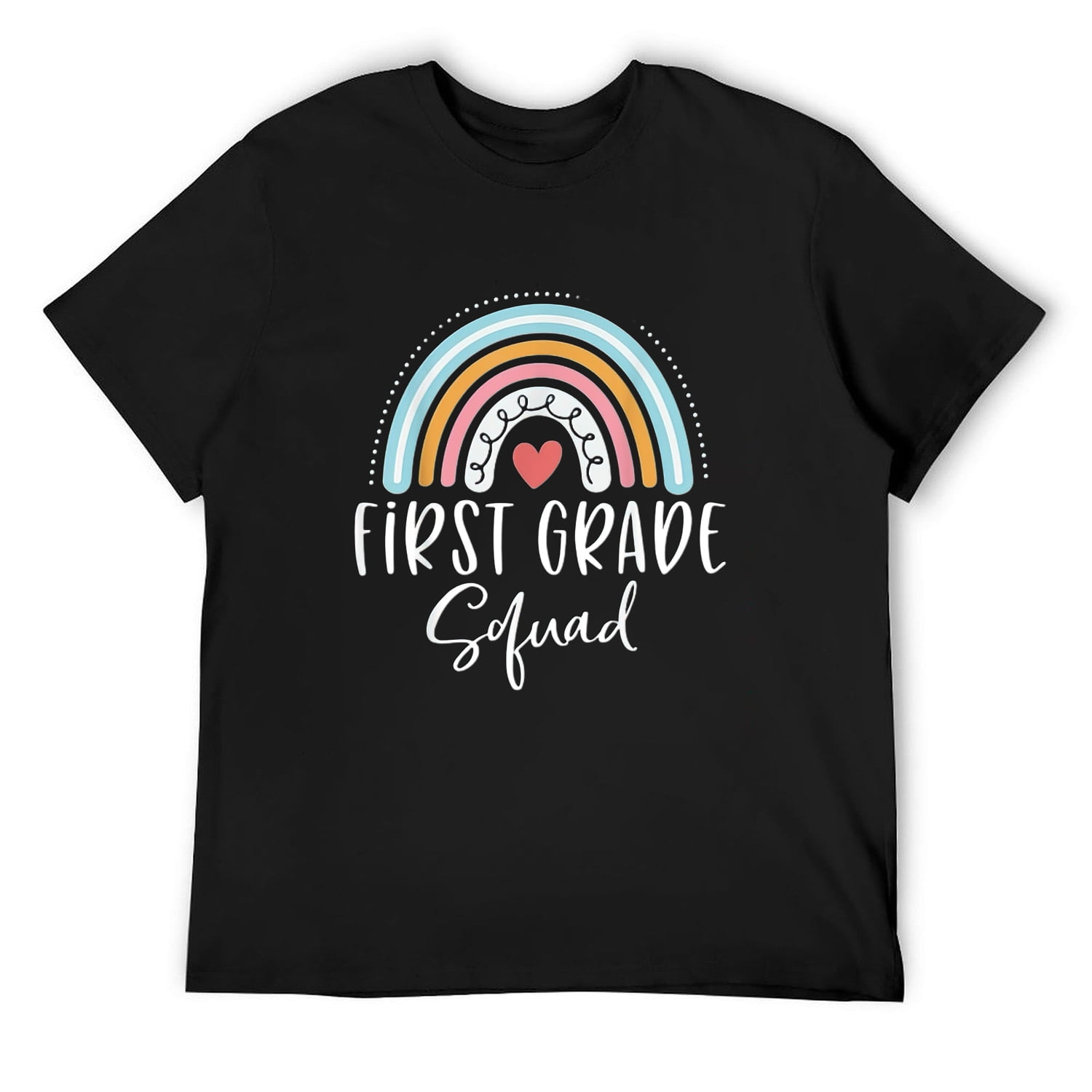 Mens First Grade Squad Cute Rainbow Heart 1St Grade Teacher T-Shirt ...