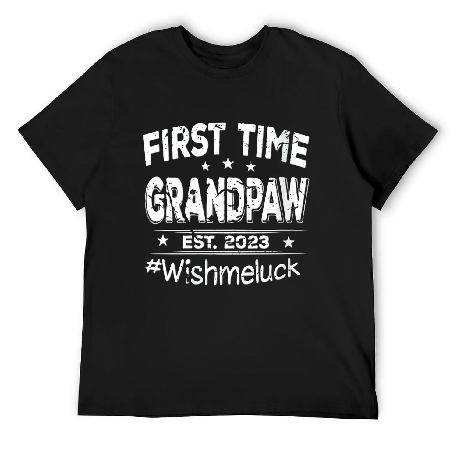 Mens First Time New Grandpaw Est 2023 Fathers Day New Grandpa Men V-Neck T-Shirt Black Small ...