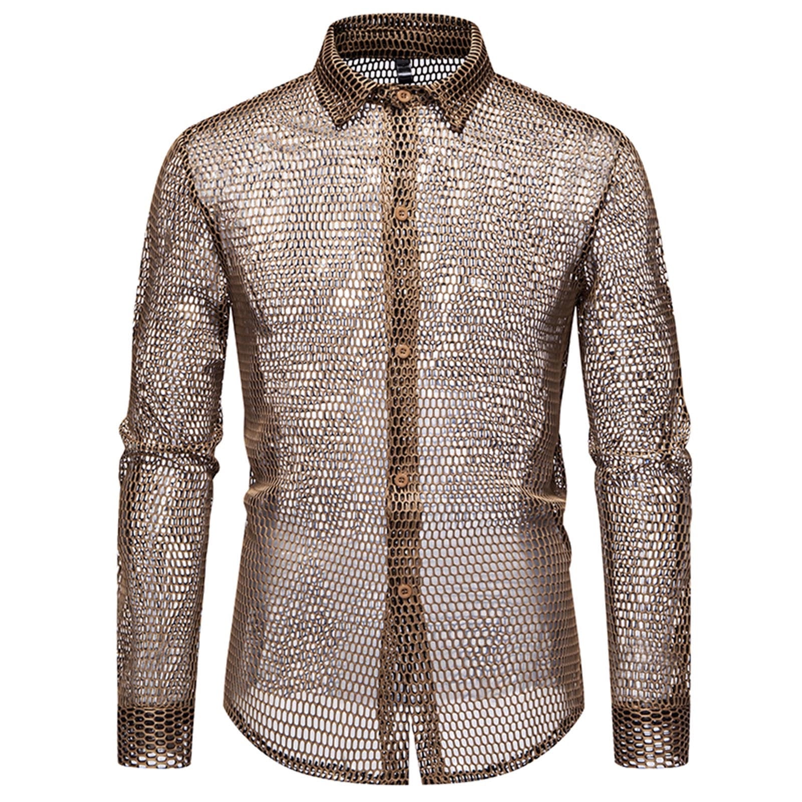 Mens Fishnet See Through Shirts Solid Hollow Out Sheer Shirts 70s Disco ...